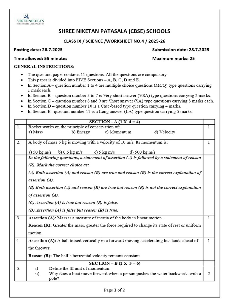 Grade 9 Science Physics Ws4-1 | PDF | Force | Mass