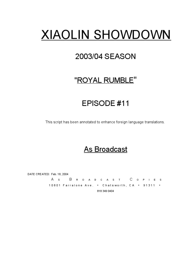 Xiaolin Showdown SCRIPT | PDF | Leisure | Entertainment (General)