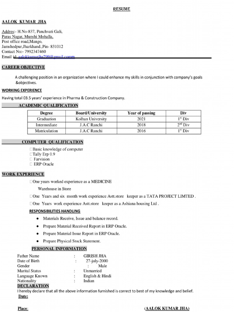 Curriculum Vitae Aalok Kumar Jha | PDF