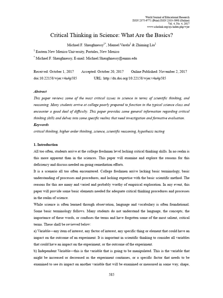 Critical Thinking in Science What Are The Basics | PDF | Experiment ...
