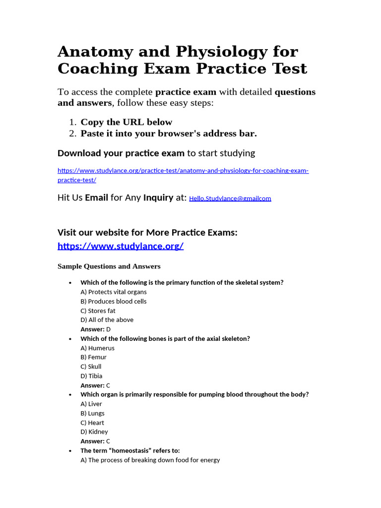Anatomy & Physiology Exam Practice Guide | PDF | Human Body | Blood