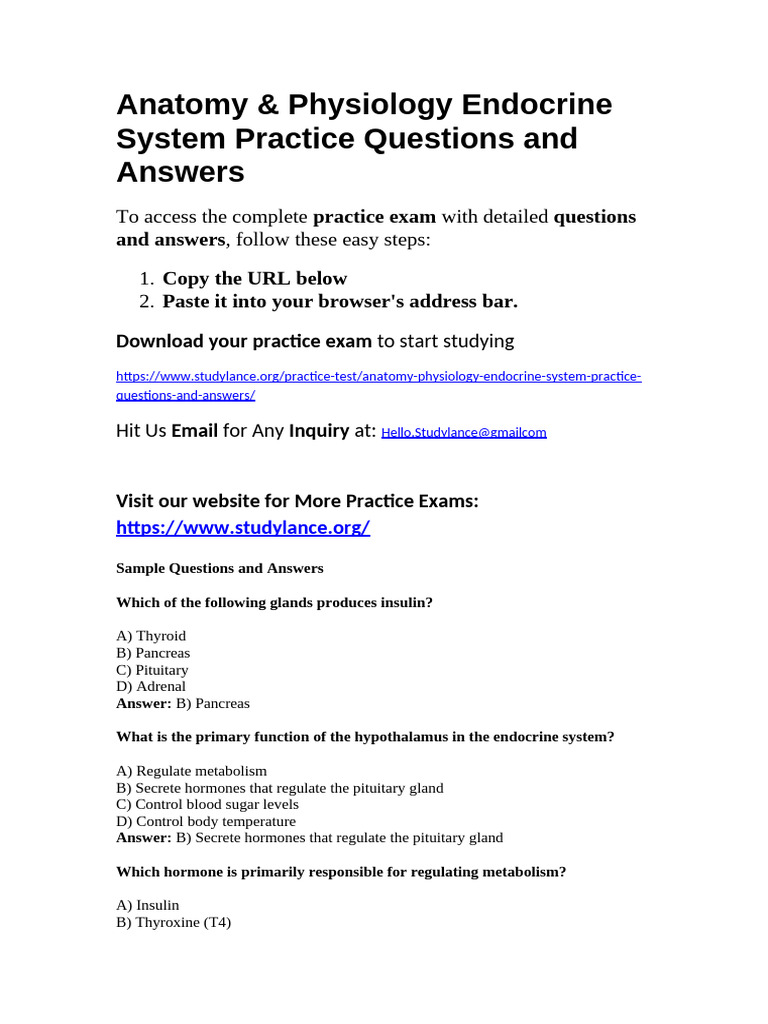 Endocrine System Practice Exam Answers | PDF | Endocrine System | Cortisol