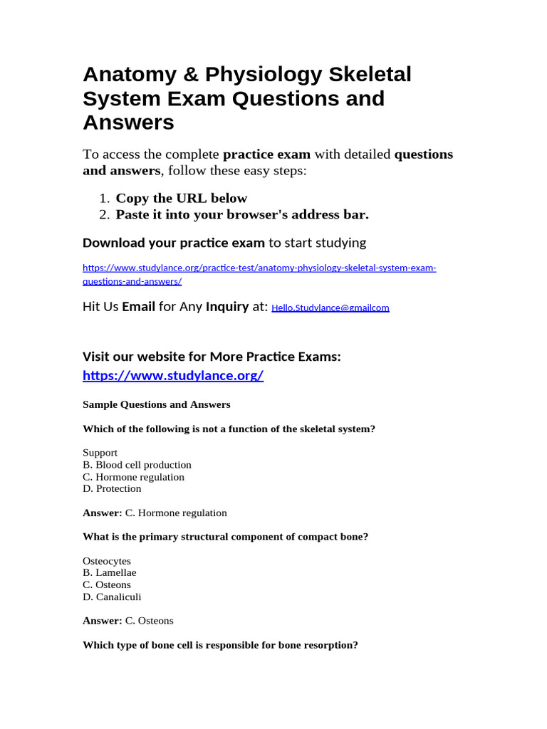 Anatomy Exam Questions & Answers | PDF | Bone | Skeleton