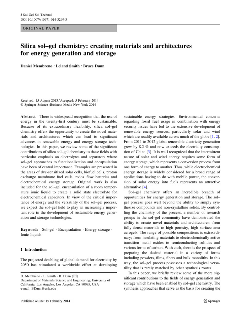 Sol-Gel Chemistry for Energy Solutions | PDF | Electrochemistry | Salt ...