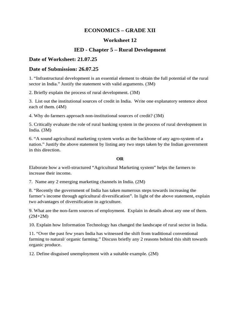 Rural Development Insights for Grade XII | PDF