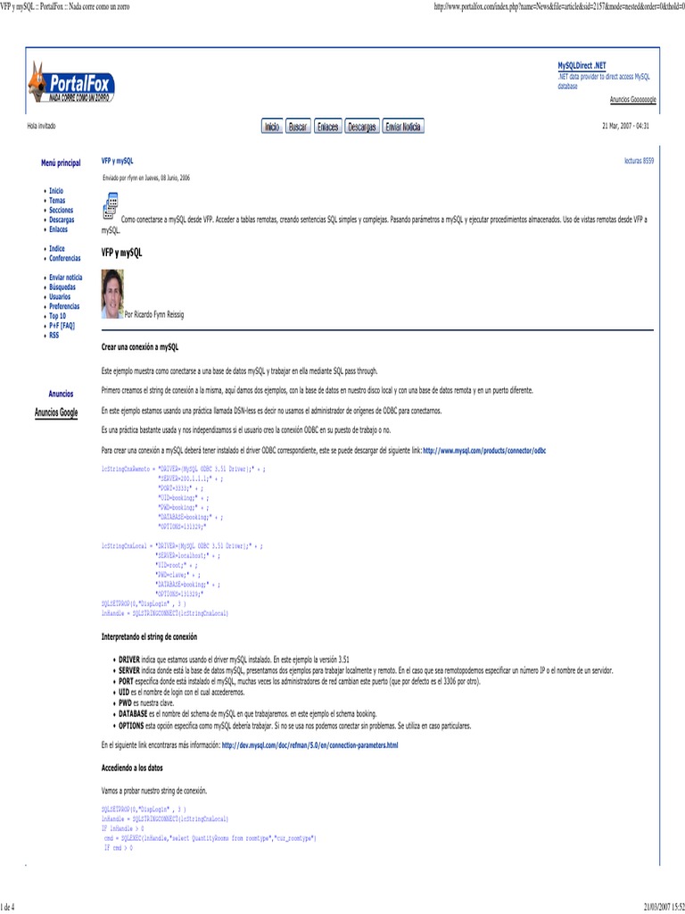 Conectar Vfp Y Mysql Pdf Sql Mi Sql