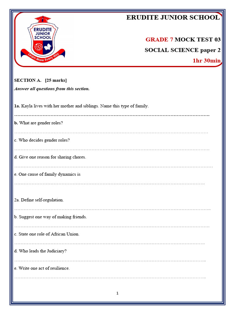 Grade 7 Social Science Mock Test | PDF | Spirituality
