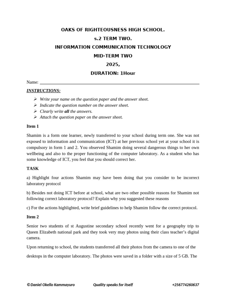Min Term Two s2 Ict 2025 | PDF | Computing