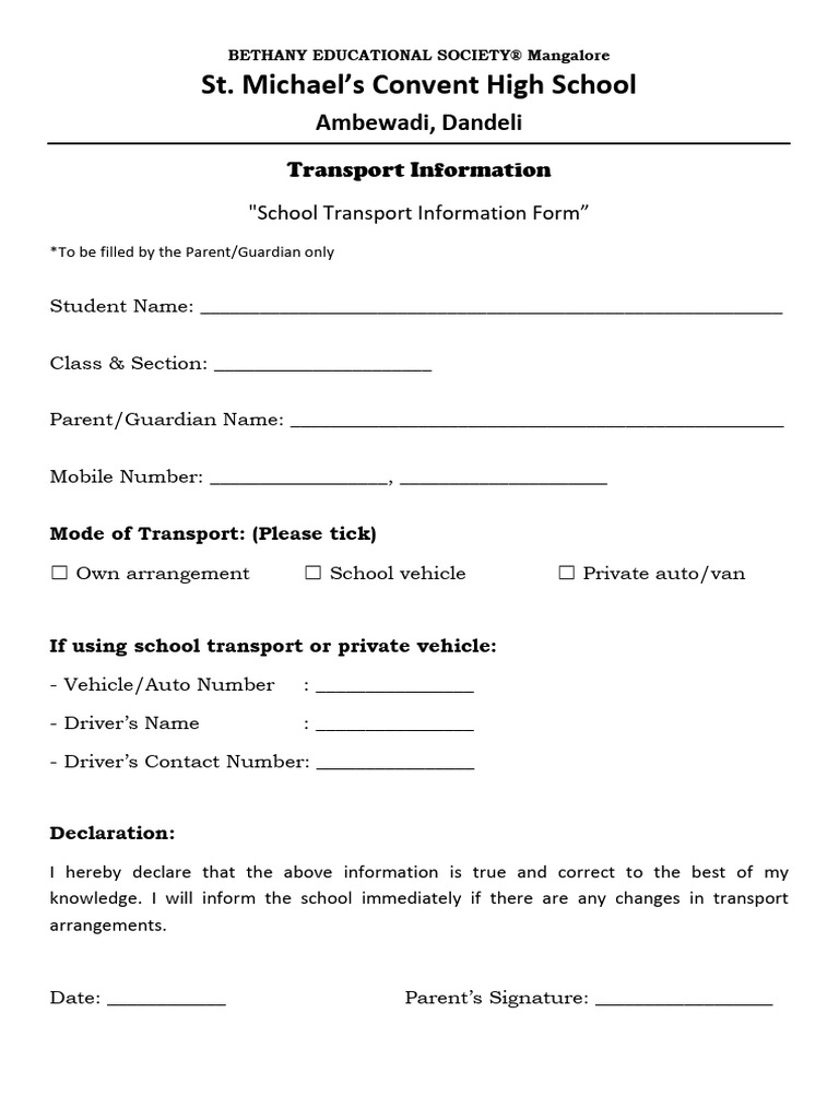 Transport Change Application Form | PDF