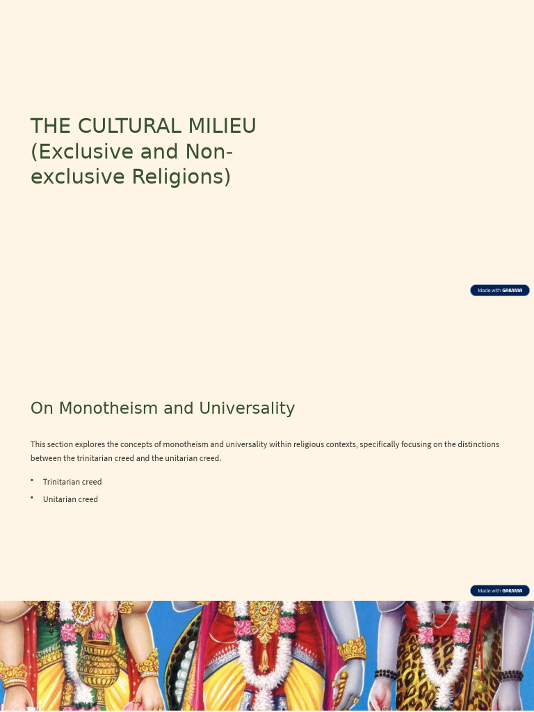 The CULTURAL MILIEU Exclusive and Non Exclusive Religions | PDF | Society | Dharma