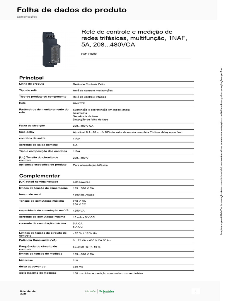 Relé Multifuncional RM17TE00 3 Fases | PDF | Corrente alternada | Relé