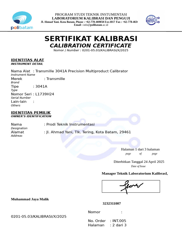 Sertifikat Kalibrasi 1 | PDF