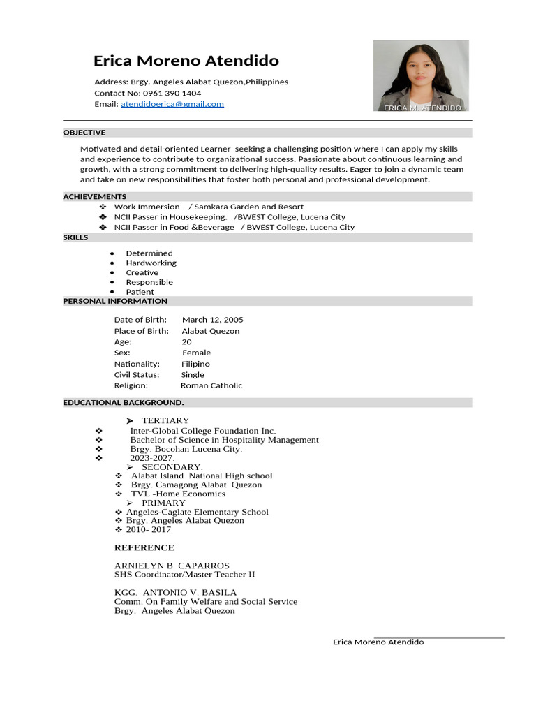 Atendido Resume OJT | PDF