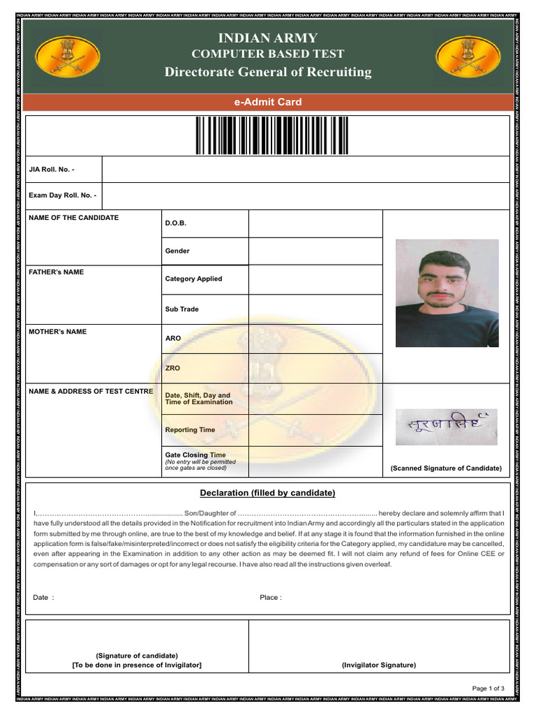 Indian Army - CDR Suraj | PDF | Identity Document