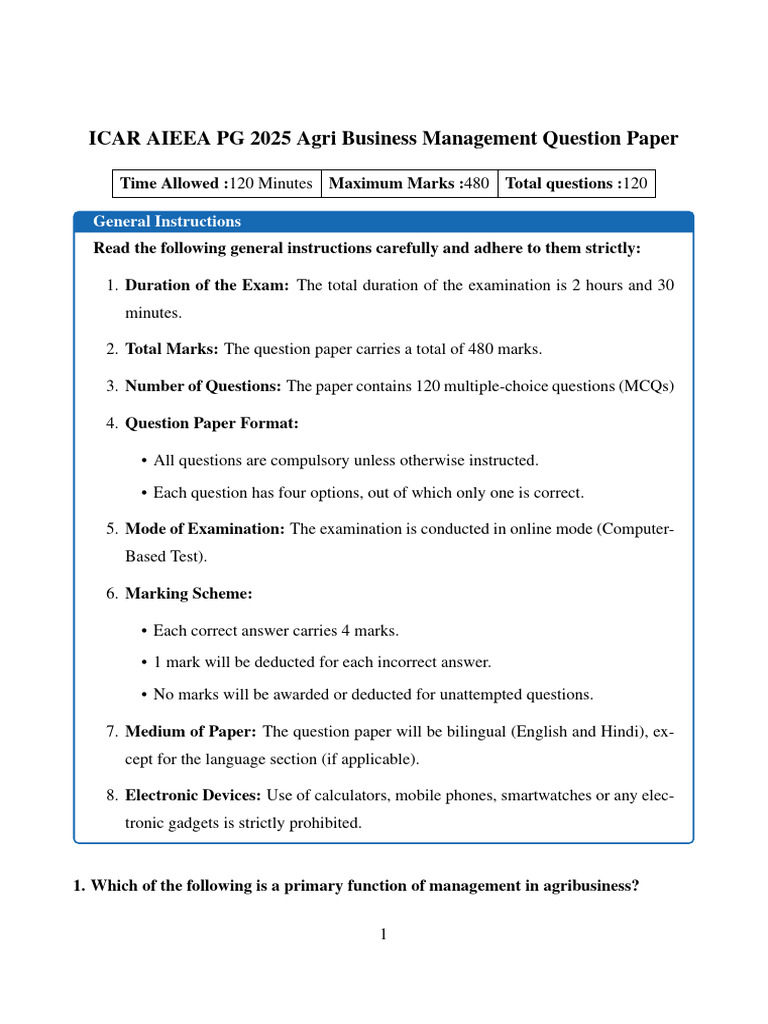 ICAR AIEEA PG 2025 Agri Business Management 1 | PDF | Net Present Value ...