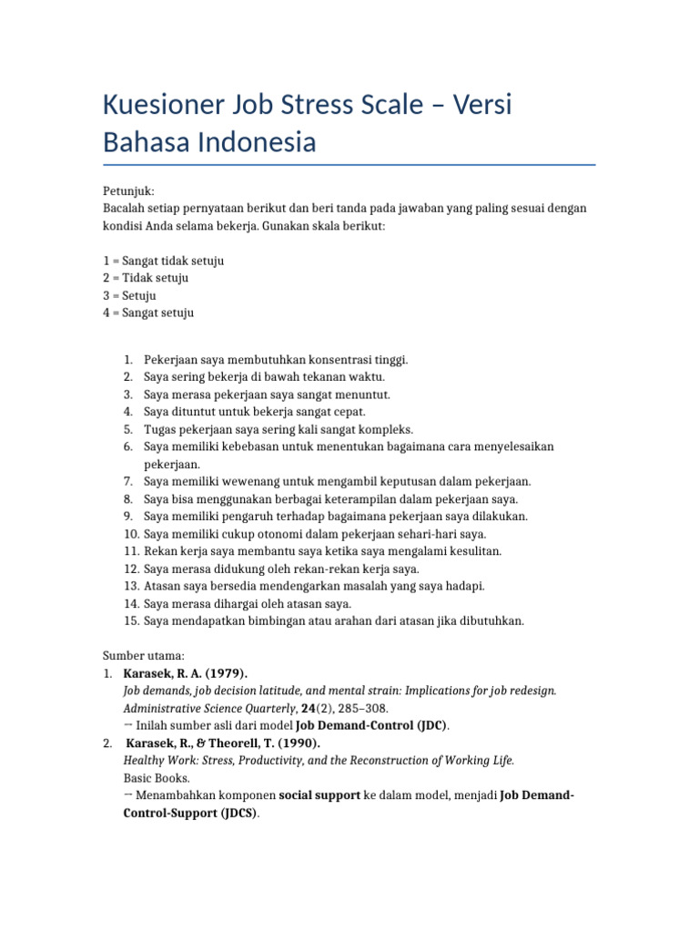 Kuesioner Skala Stres Kerja Indonesia | PDF