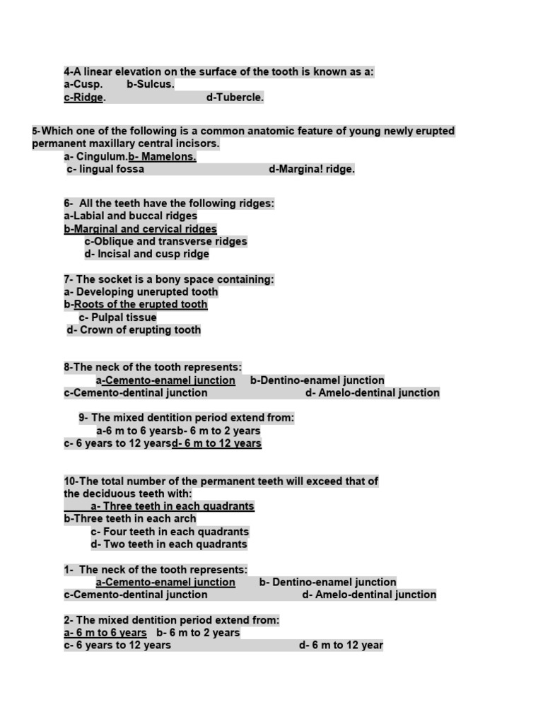 Dental Anatomy IDE Questions PDF | PDF | Dental Anatomy | Dentistry ...