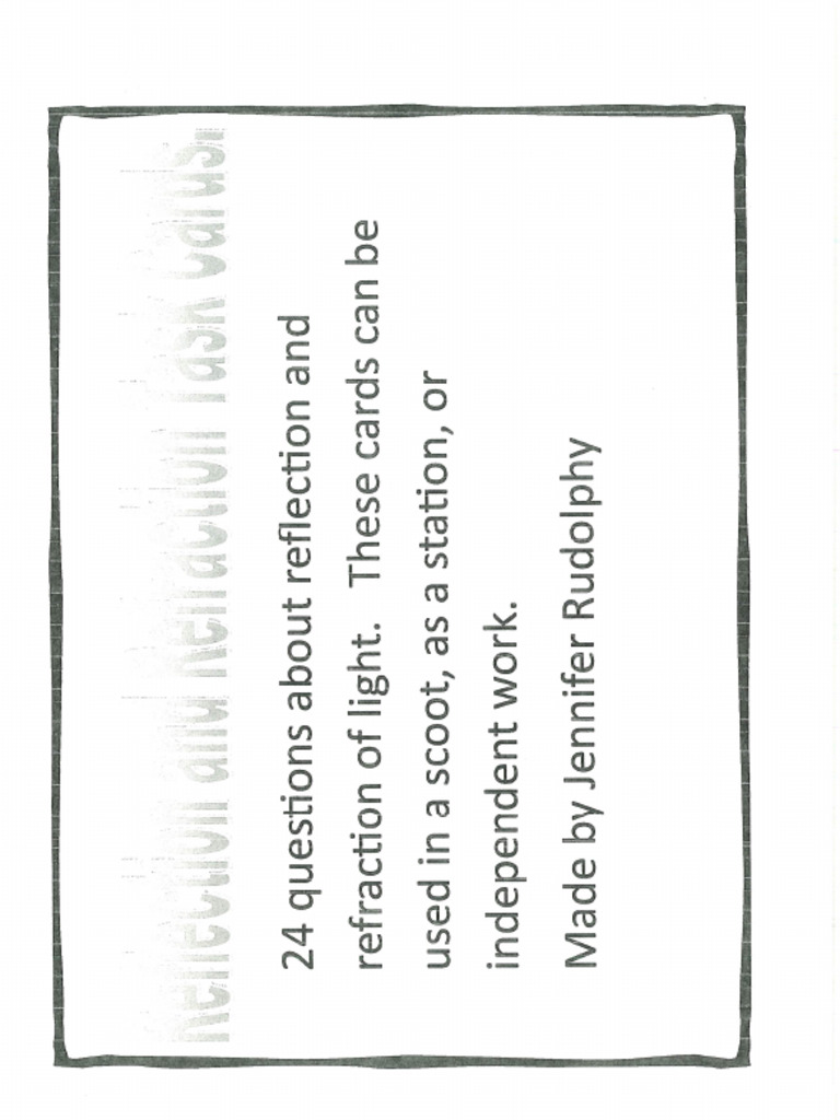 Task Cards Reflection Refraction | PDF