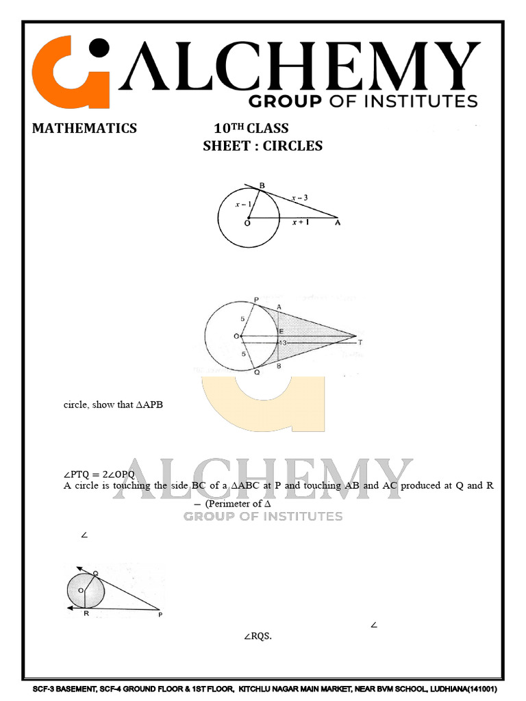 10th Class Circles (Sheet) Maths | PDF | Circle | Perpendicular