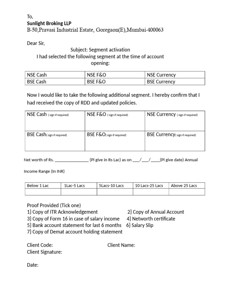 Segment Activation Request Form | PDF