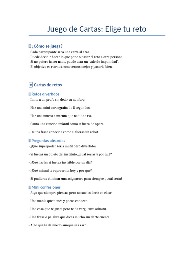 Cartas Elige Tu Reto | PDF