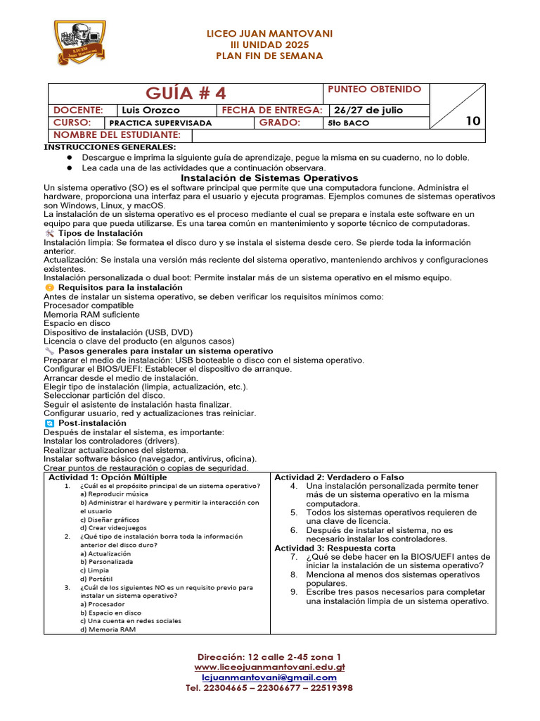 Practica Supervisada - 5to BACO-Guia 4 | PDF | Arranque | Sistema operativo