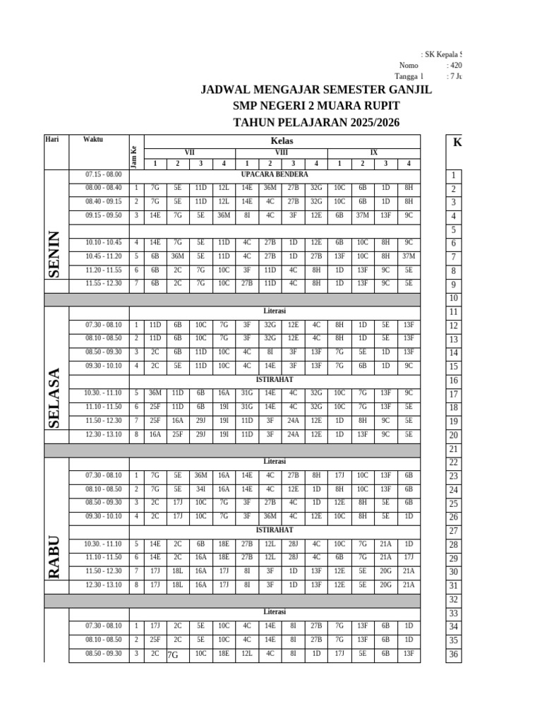 Jadwal Ganjil 20252026 Lapangan | PDF