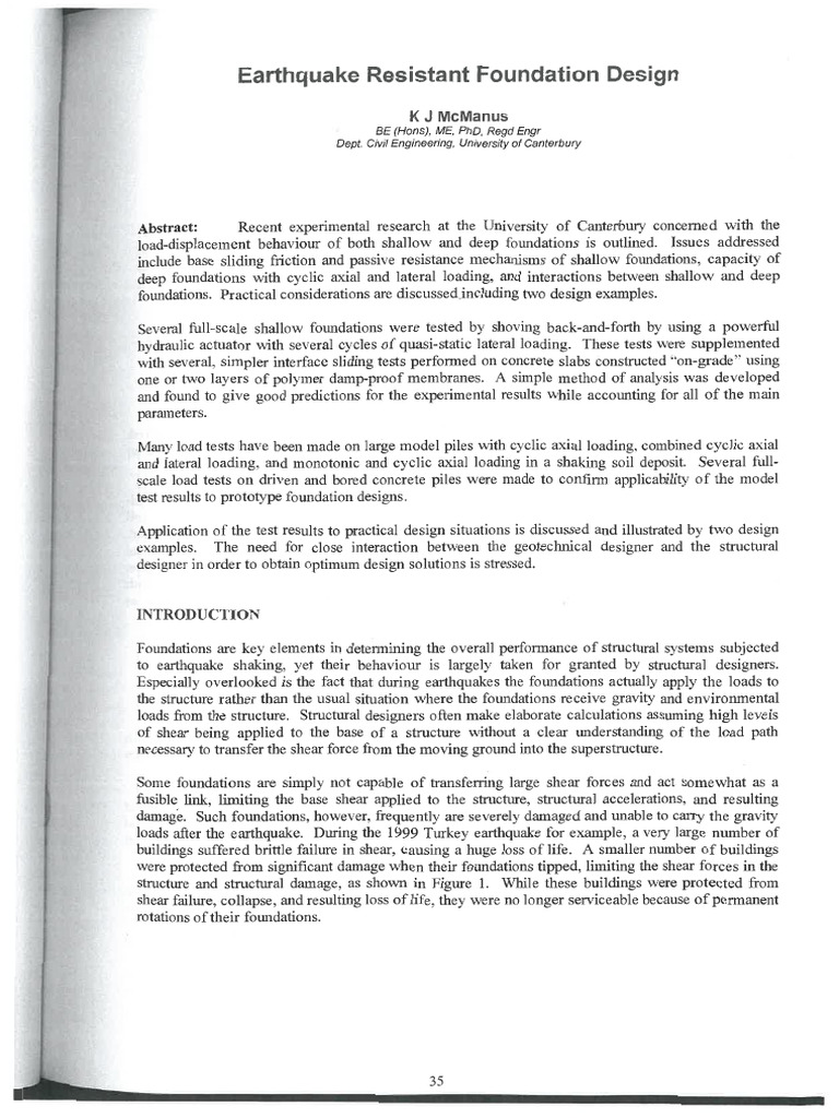 Earthquake Resistant Foundation Design Paper | PDF | Foundation ...