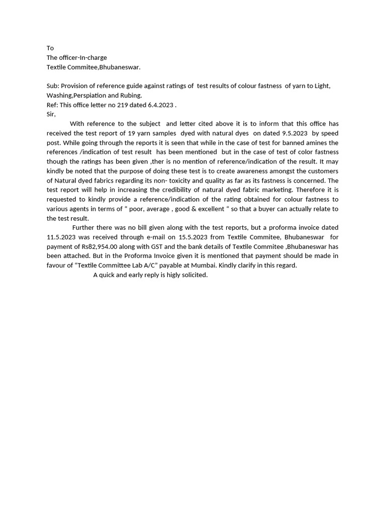 Request for Yarn Test Report Clarification | PDF