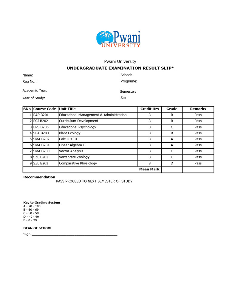 Undergraduate Exam Result Slip 2023 | PDF