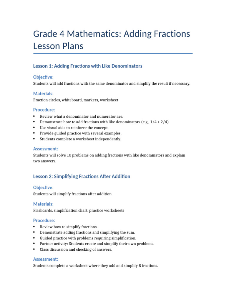 Adding Fractions Lesson Plans | PDF | Mathematics
