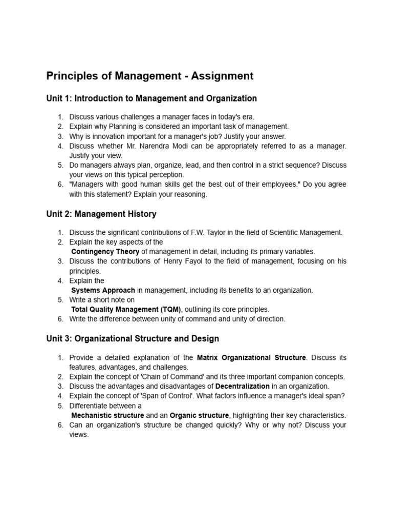 Principles of Management Assignment Guide | PDF | Organizational ...