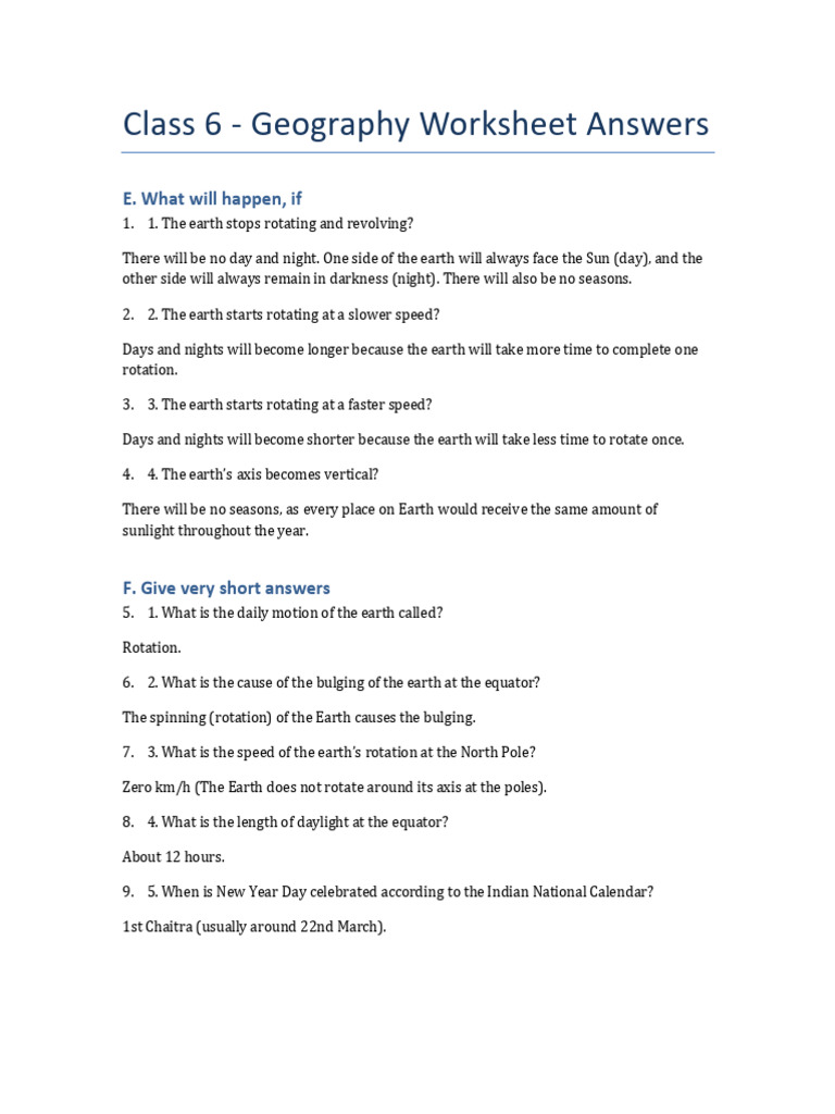 Class 6 Earth Motions QA | PDF