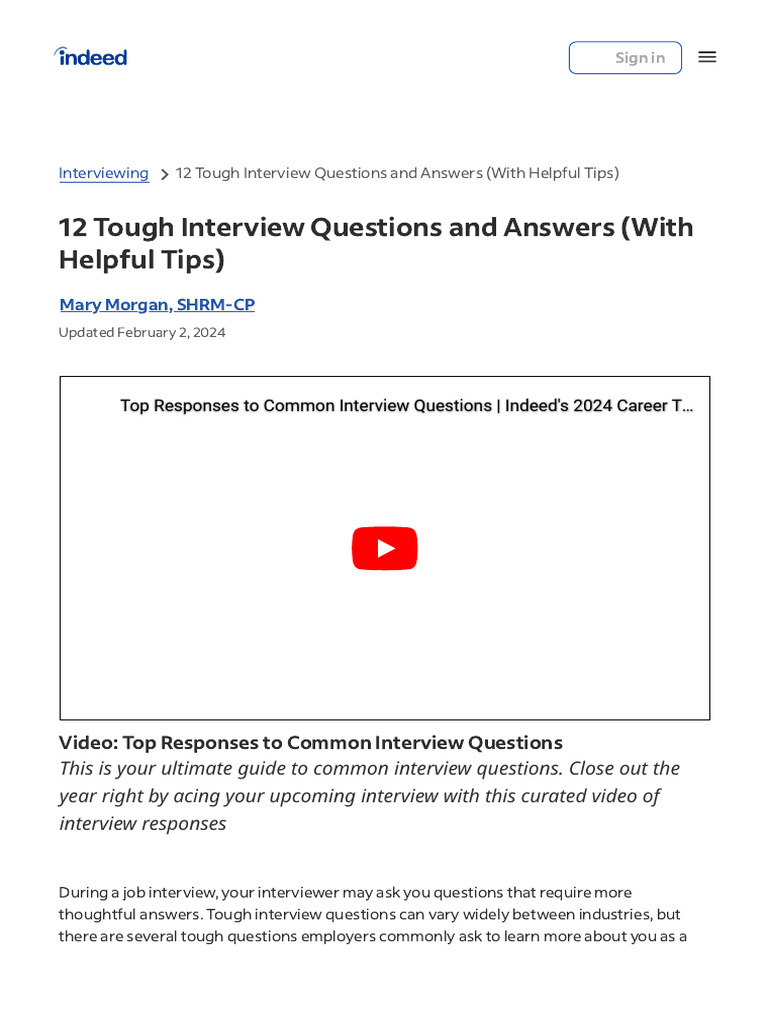 12 Tough Interview Questions & Answers | PDF | Thought | Interview