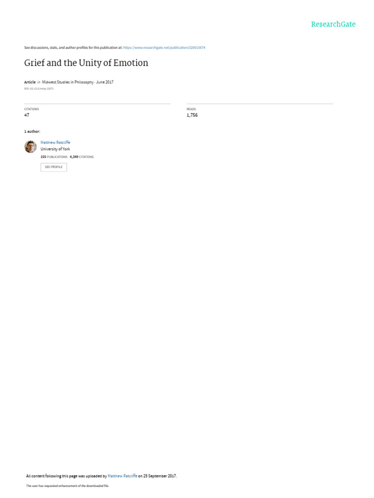 Grief and The Unity of Emotion | PDF | Grief | Feeling