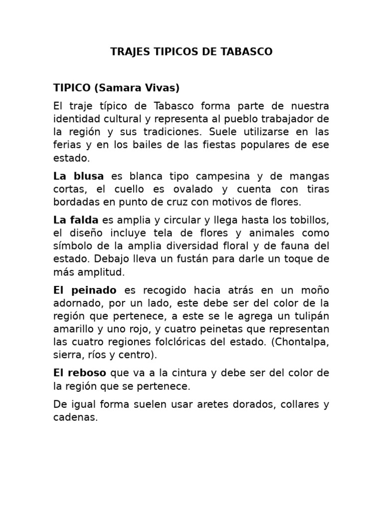 Trajes Típicos de Tabasco: Tradición y Cultura | PDF