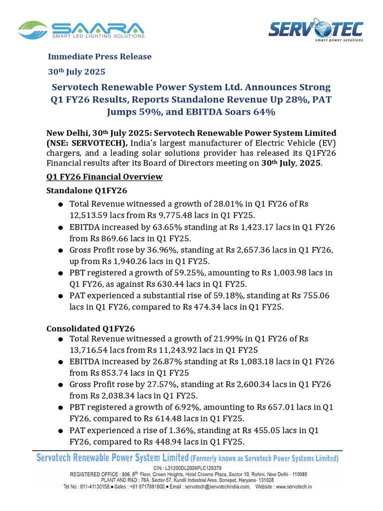 Servotech Q1 Financial Results | PDF | Renewable Energy | Uncertainty