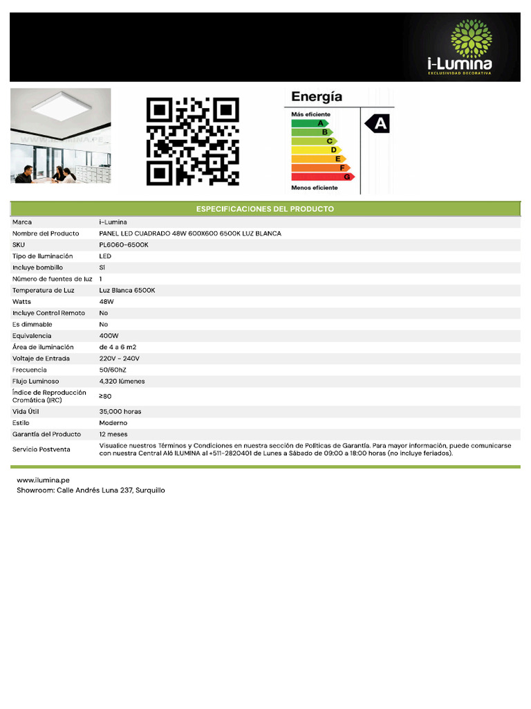 Panel Led Cuadrado 48w 600x600 6500k Luz Blanca - I-Lumina | PDF