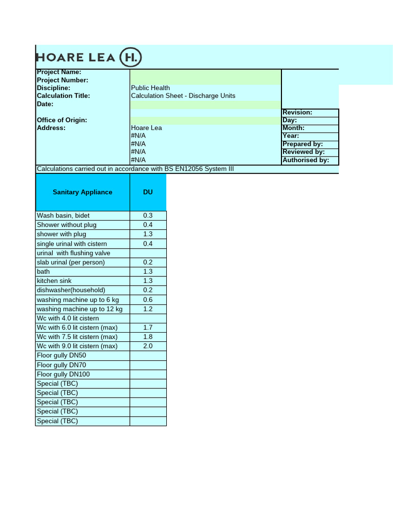 CALC-Discharge Units Calculation | PDF | Plumbing | Building Materials