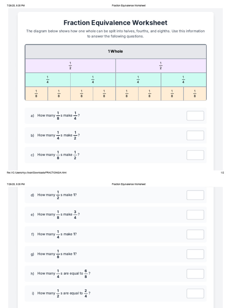Fraction Equivalence Worksheet | PDF | Arithmetic | Numbers