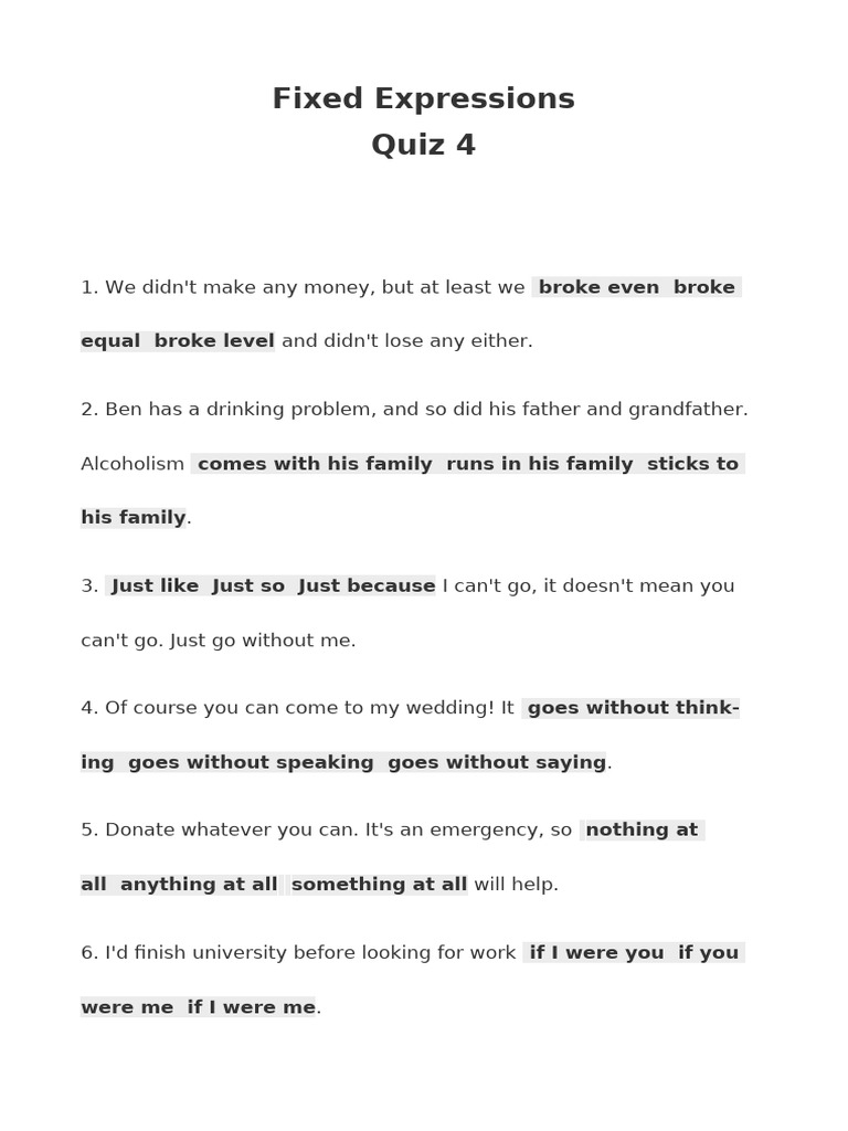 Kstone Quiz: Fixed Expressions Test | PDF