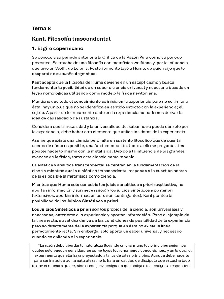 Filosofía Trascendental de Kant: Giro Copernicano | PDF | Immanuel Kant ...