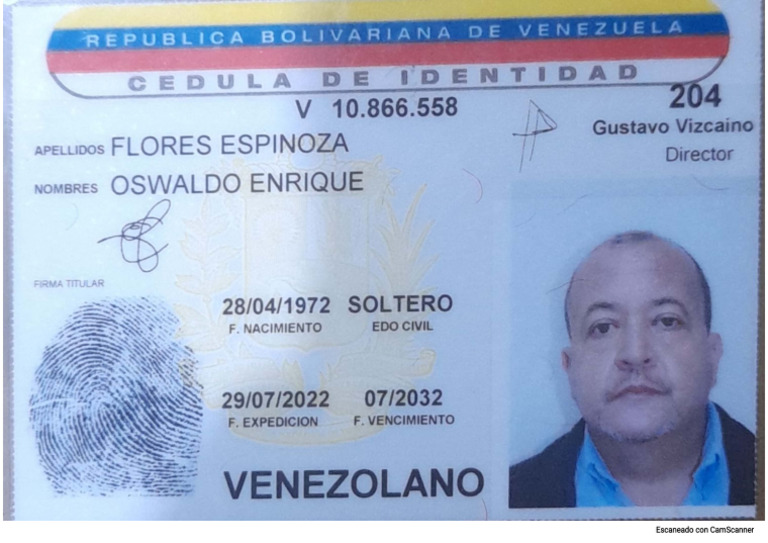 Cedula Oswaldo Enrique Flores Espinoza | PDF