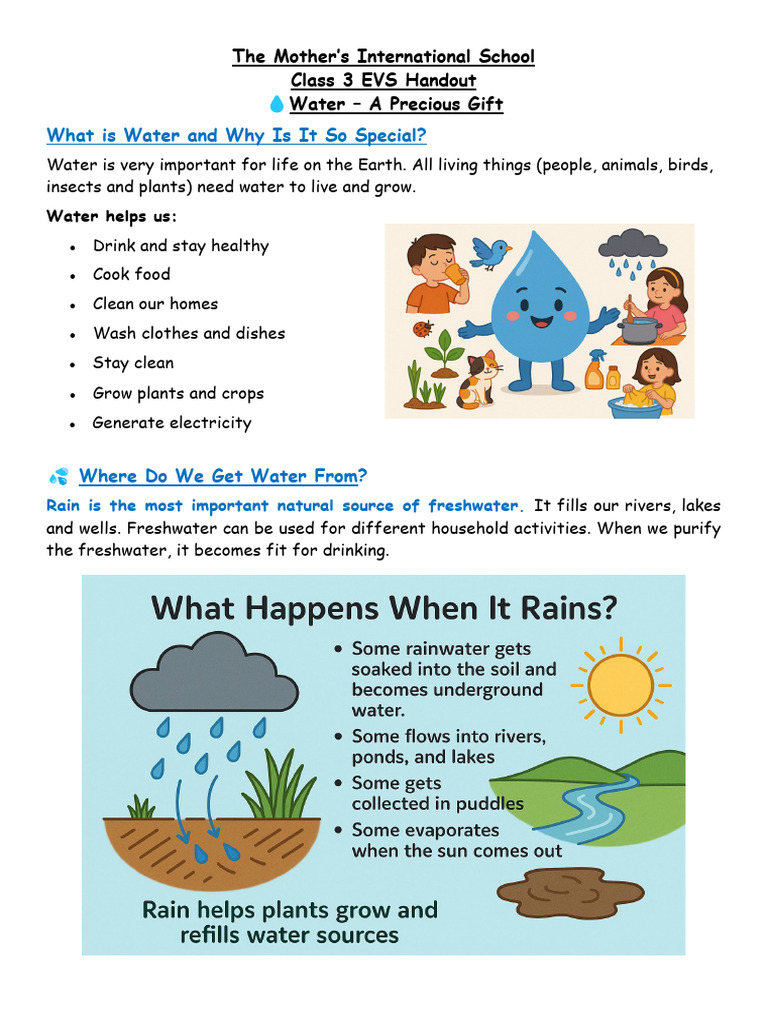 Water Handout 2025-26 - Class 3 | PDF | Water | Physical Geography