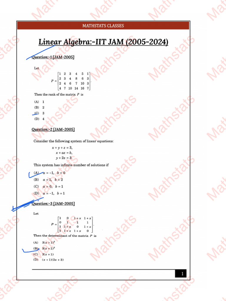 Linear Algebra - IIT JAM (2005-2024) With Key | PDF | Geometry ...