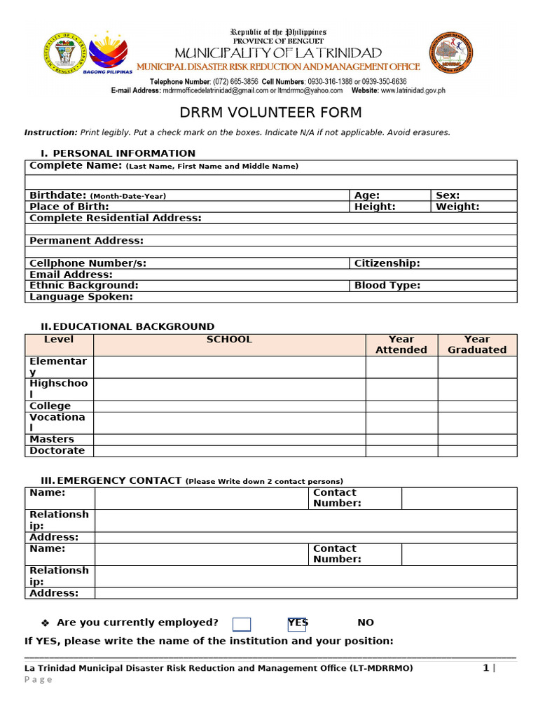 DRRM Volunteer Form | PDF | Indemnity