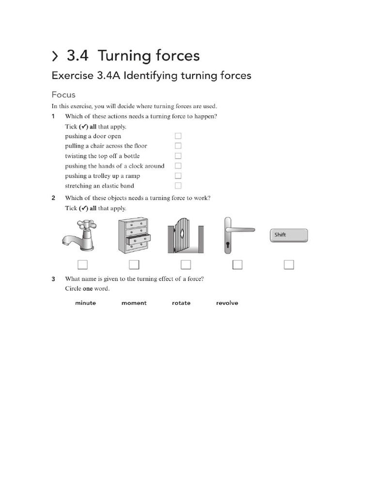 Turning Forces Worksheet | PDF