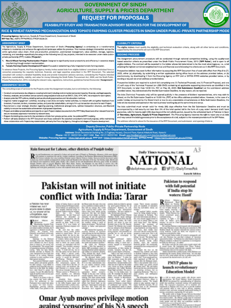 Sindh Agriculture PPP Project RFP 2025 | PDF | Public–Private ...