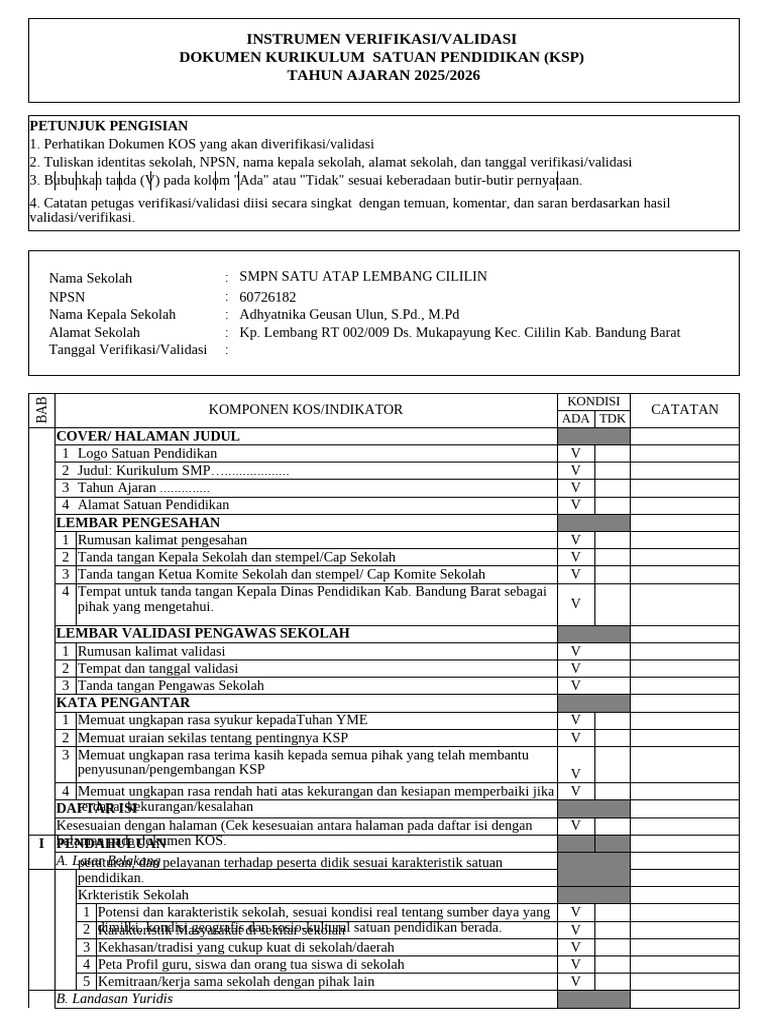 Instrumen Verval KSP 2025-2026 | PDF