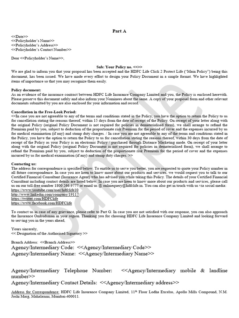 HDFC Life Click 2 Protect Policy Document | PDF | Insurance | Discounting